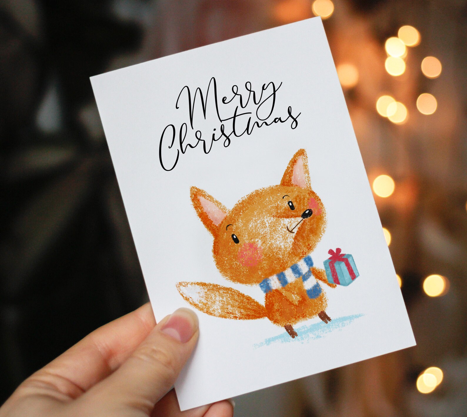 Christmas Fox Card. Printable Christmas Card. Editable Christmas Card ...