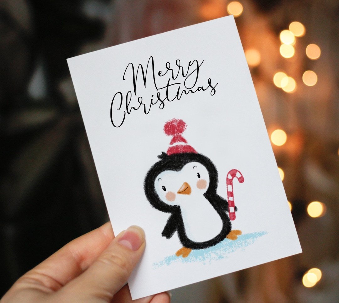 Christmas Penguin Card. Printable Christmas Card. Editable Christmas ...