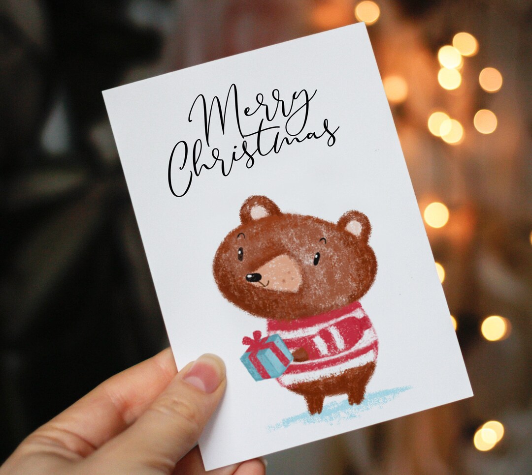 Christmas Bear Card. Printable Christmas Card. Editable Christmas Card ...