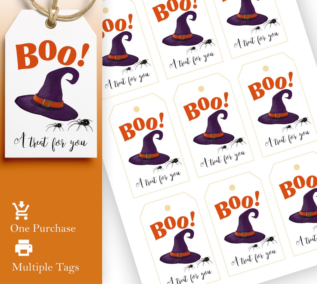 Printable Halloween Tags, Boo Gift Tag, Treat Tag, Goodie Bag Tag ...