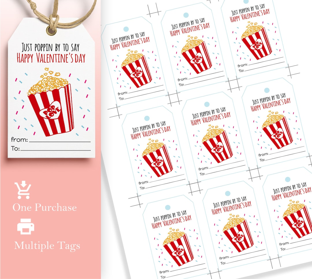 Valentine's Printable Tag. Popcorn Gif Tags. Favor Tag Valentine's Day ...