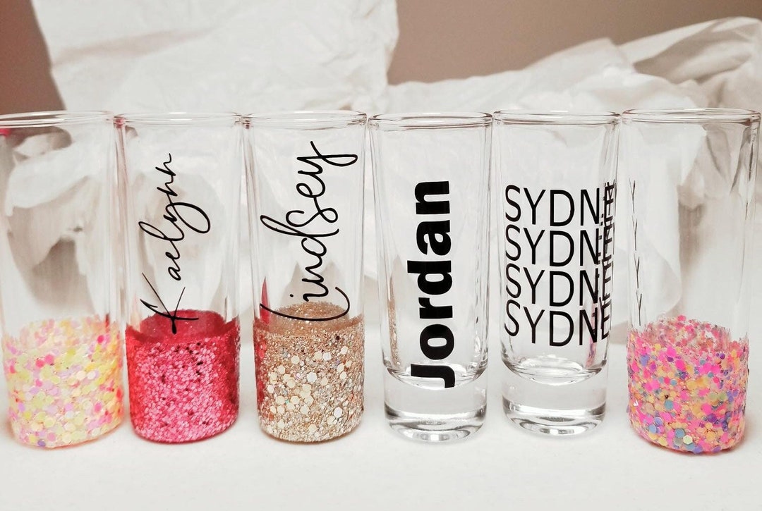 Personalized Glitter Shot Glass, Custom, Bachelorette Party Favor ...