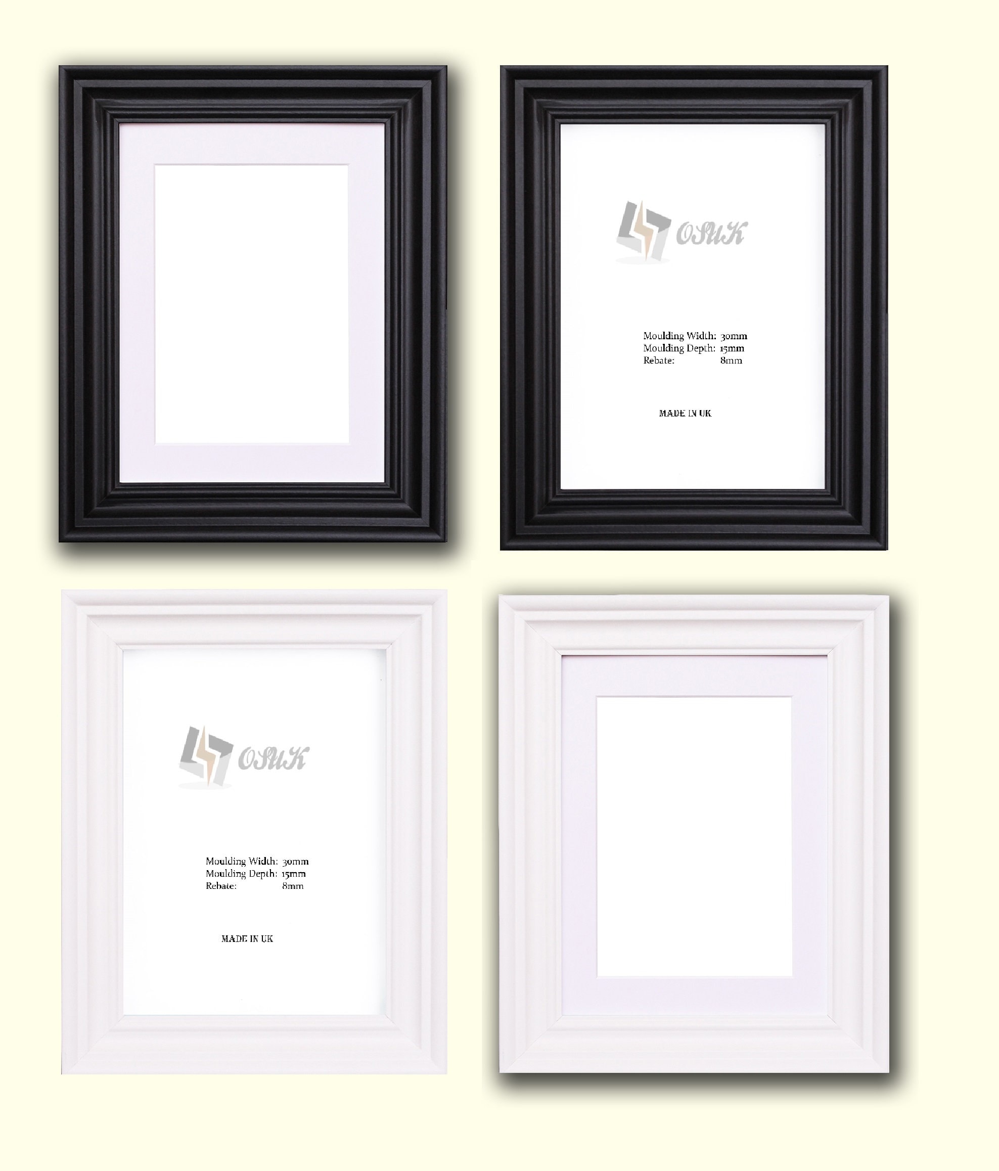 Black White Swept Photo Picture Frame Wooden Effect 6x4, 7x5, 8x6, 9x7 ...