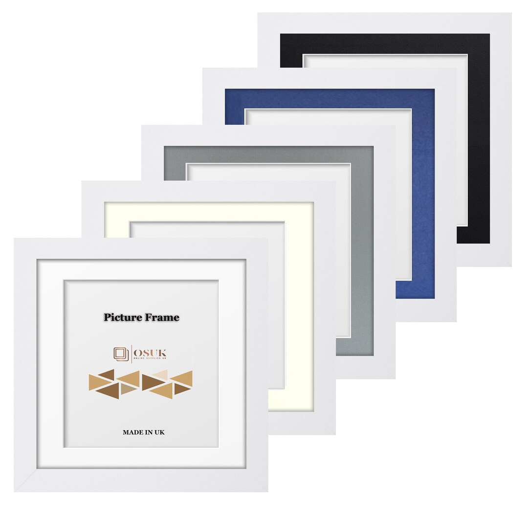 White Square Photo Frame With Mounts - White Wooden Effect Square ...