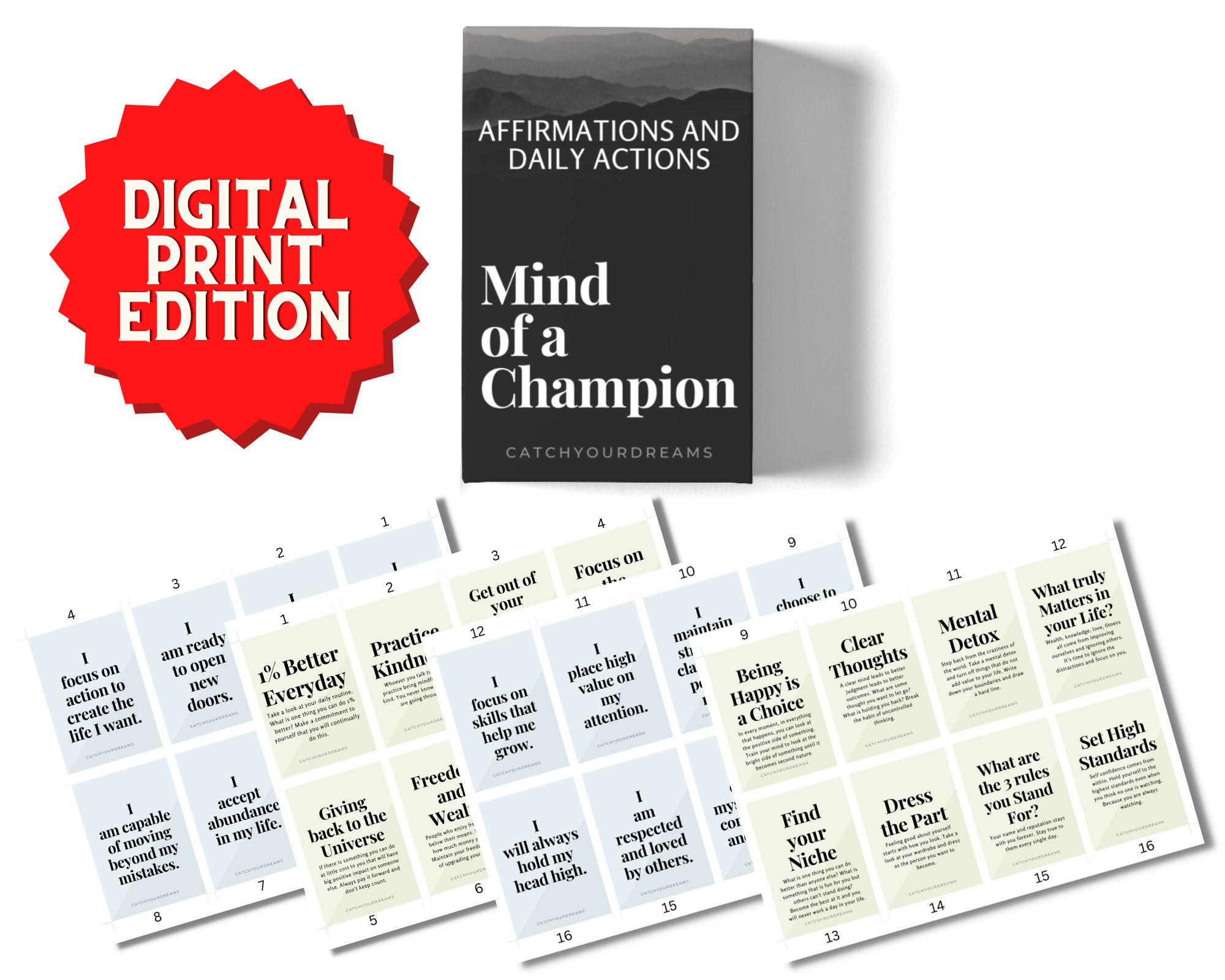 Printable Mind of A Champion digital Edition Motivational Cards for Men ...
