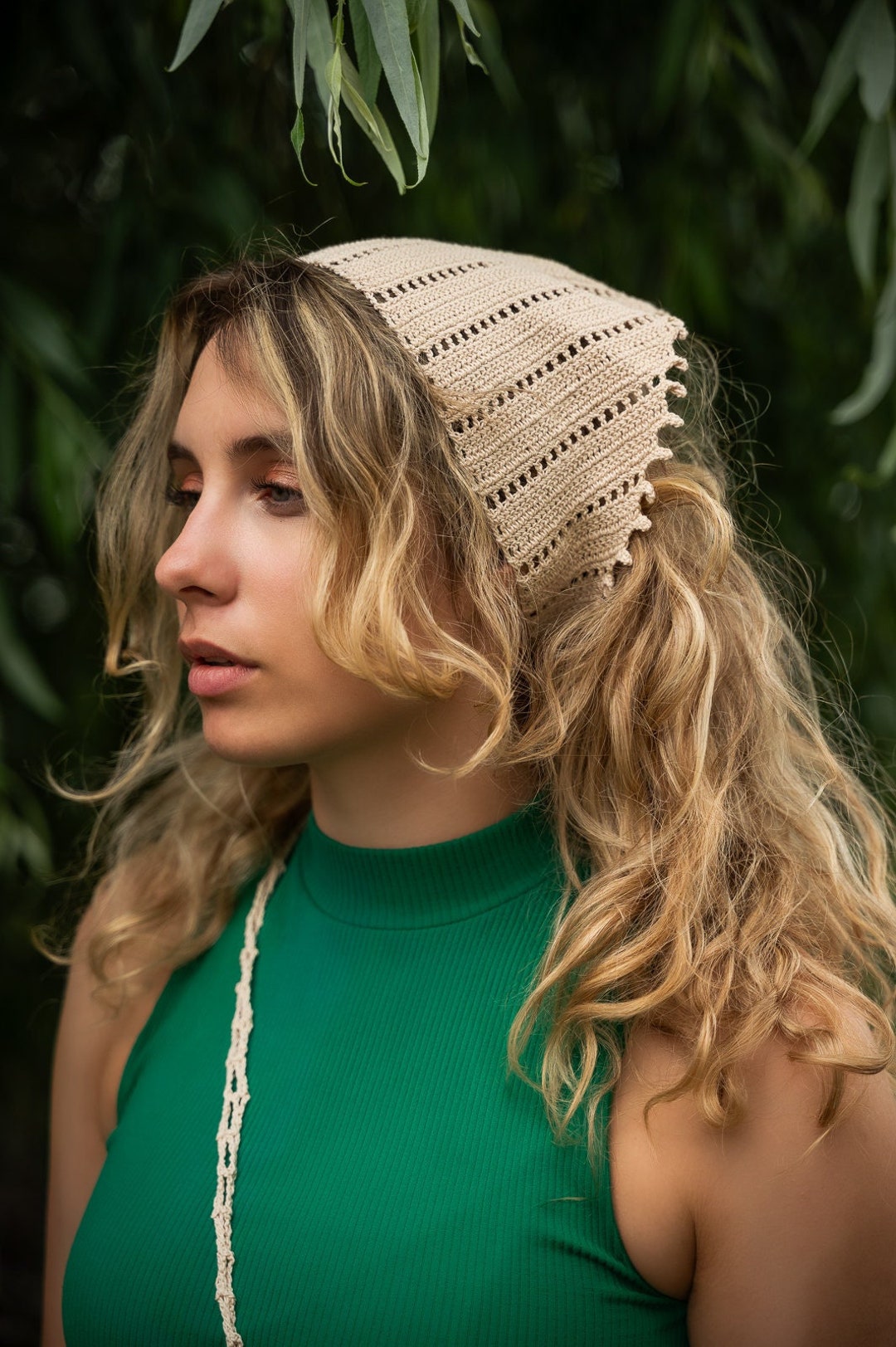 Crochet Boho Bandana Made of Fine Macrame Yarn - Etsy