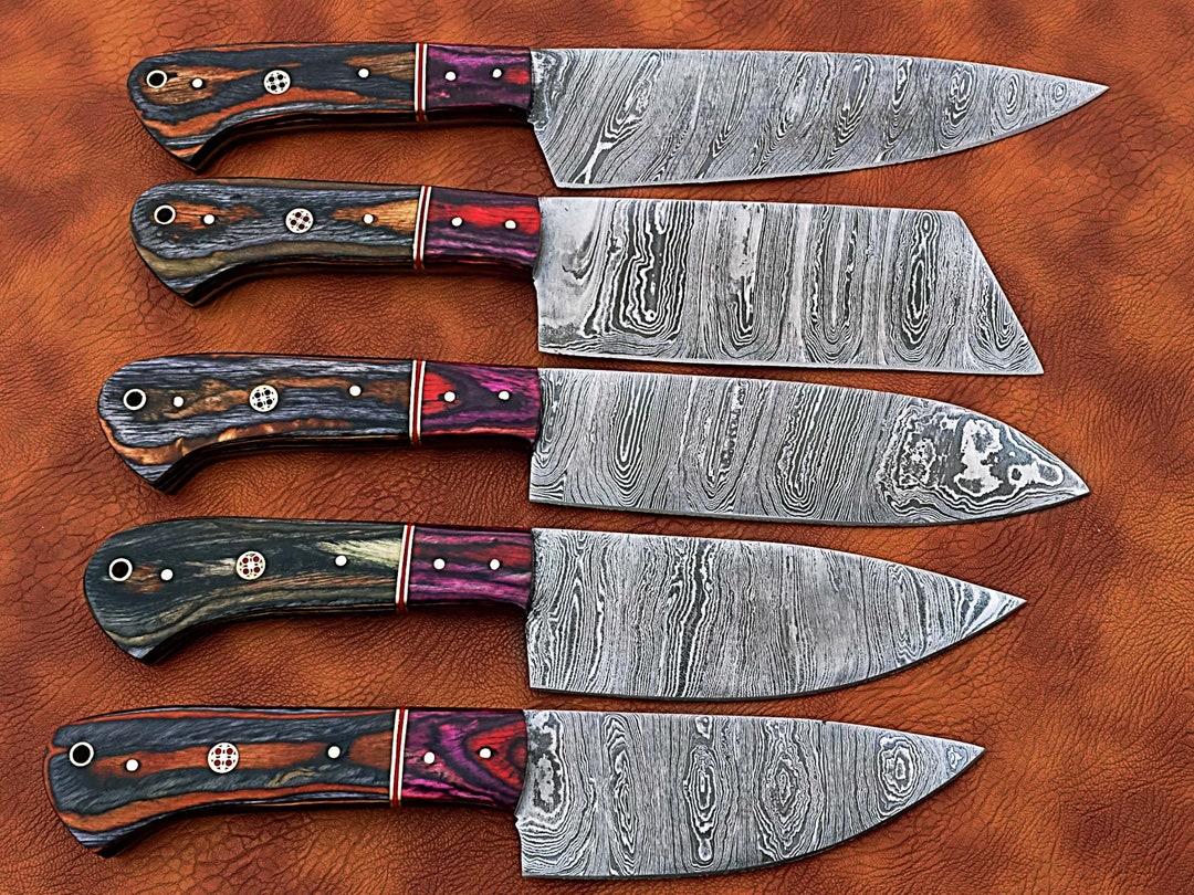 Custom Handmade Damascus Chef Set 5 Pcs BBQ Knife, Kitchen Chef Knives ...