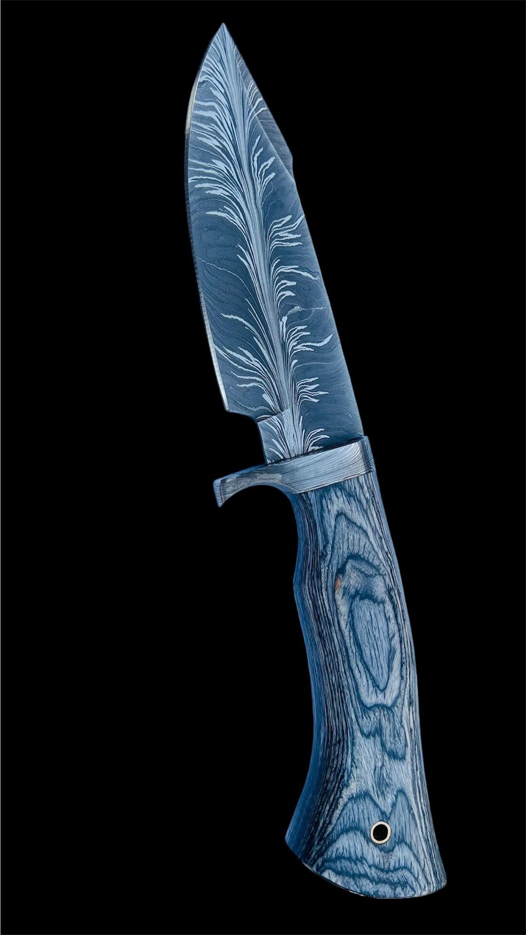 Handmade Feather Damascus Steel Hunting Knife, Wood Handle, Fixed Blade ...