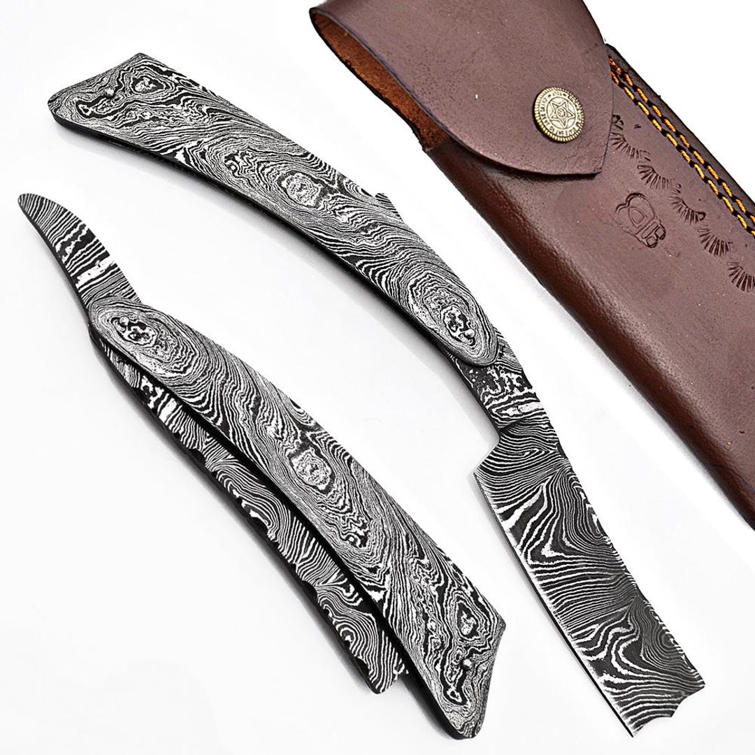 Custom Hand Made Damascus Steel Straight Folding Razor With Shaving ...