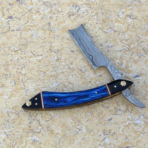 Custom Hand Made Damascus Steel Straight Folding Razor With Shaving ...