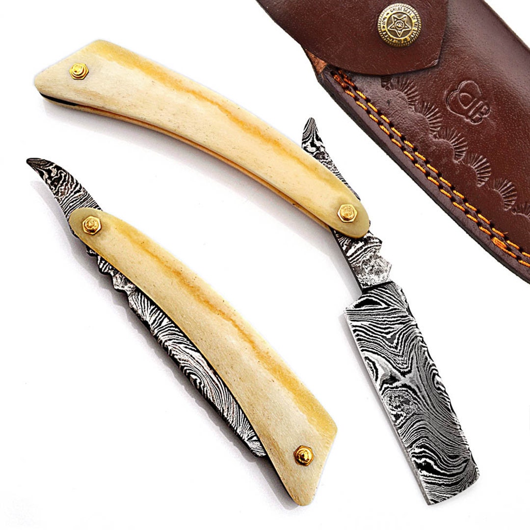 Custom Hand Made Damascus Steel Straight Folding Razor With Shaving ...