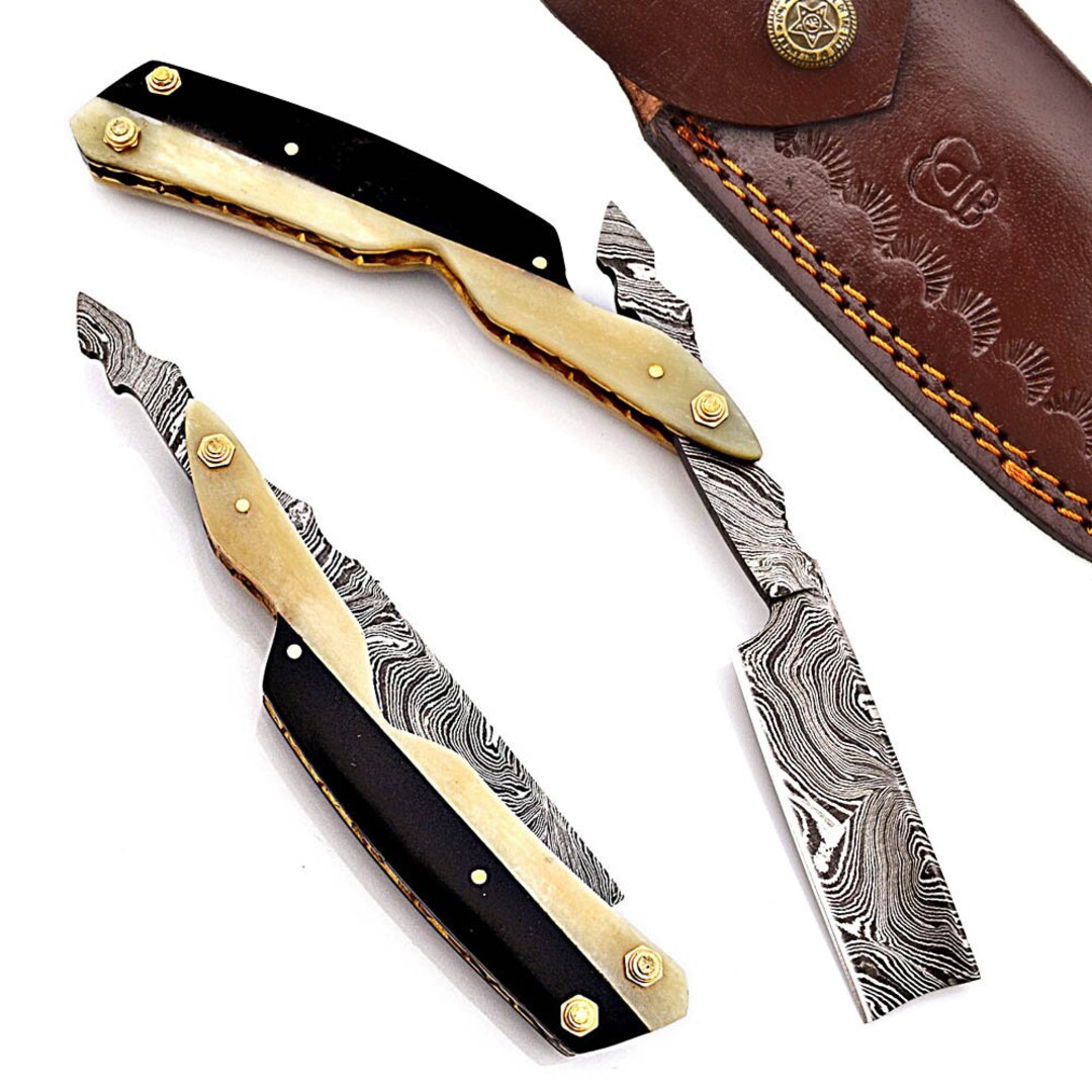 Custom Hand Made Damascus Steel Straight Folding Razor With Shaving ...