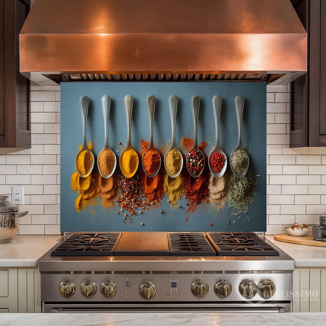 Glass Backsplash Colorful Spice Spoon Kitchen Art Panel - Etsy