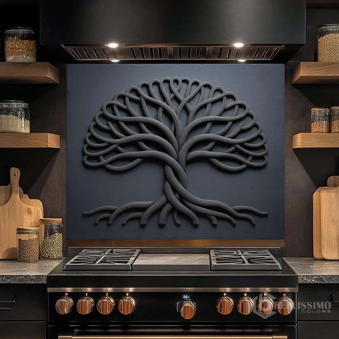 Black Modern Tree Metal Style Kitchen Glass Backsplash - Etsy