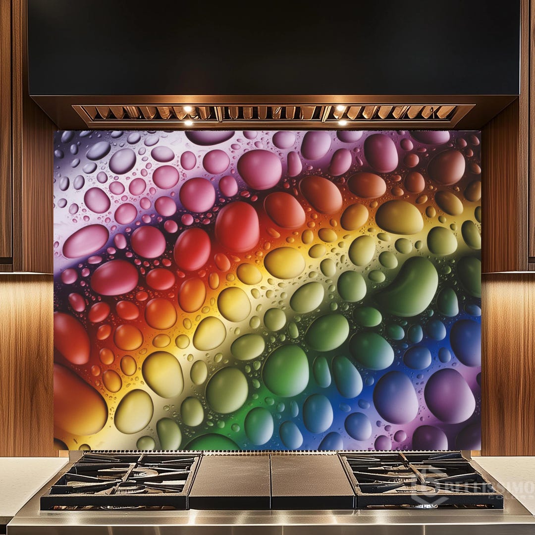 Vibrant Rainbow Droplets Glass Backsplash – Colorful Modern Kitchen ...