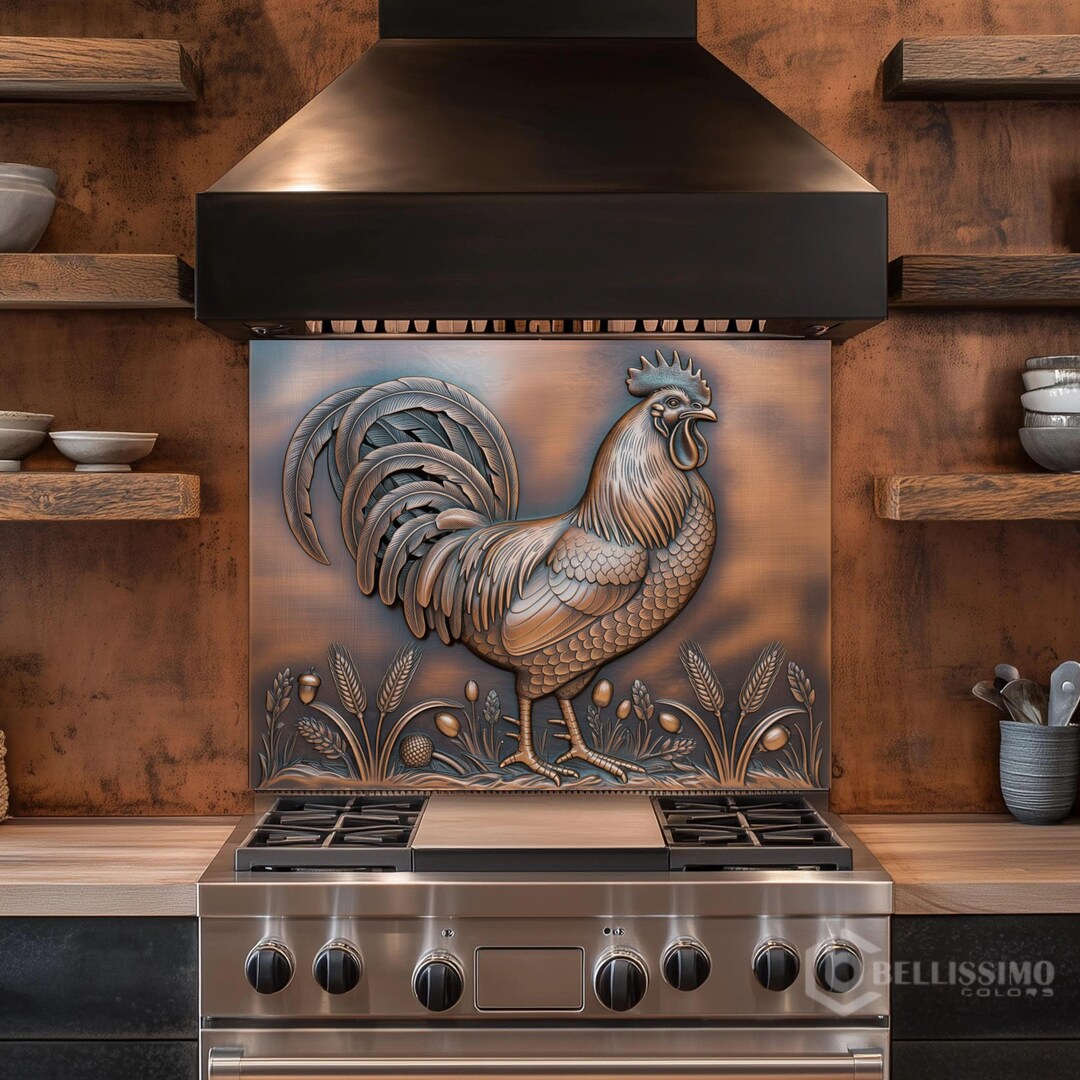 Metallic Rooster Art Glass Kitchen Glass Backsplash Panel - Etsy