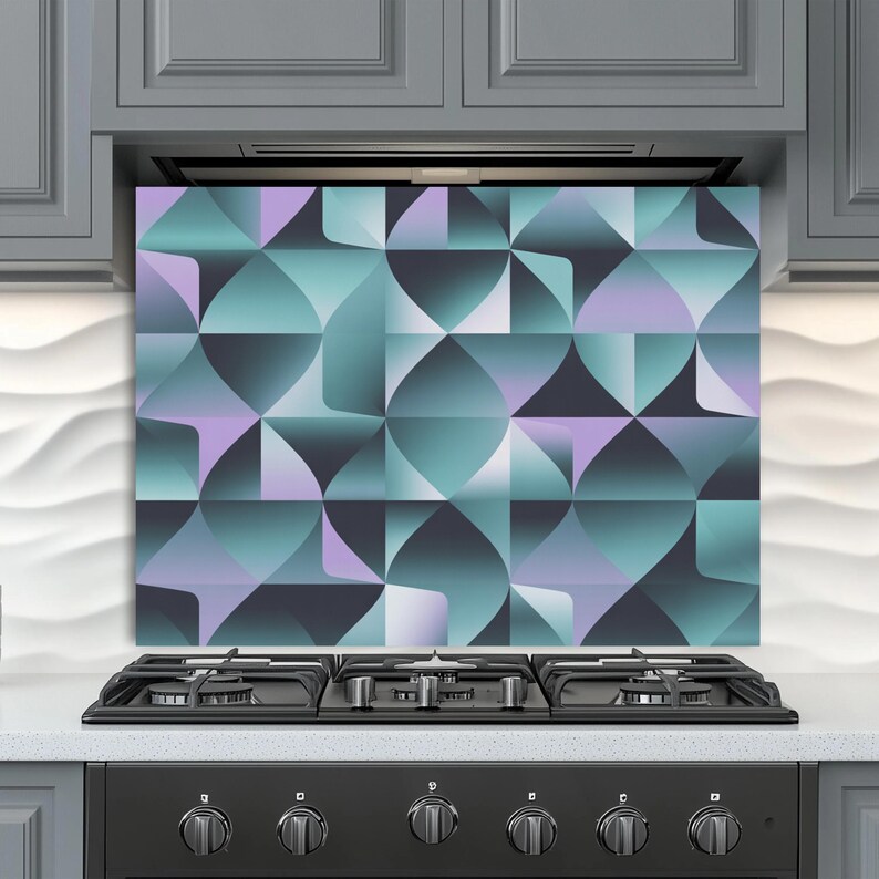 Abstract Wave Tempered Glass Kitchen Backsplash: Heat & Scratch ...