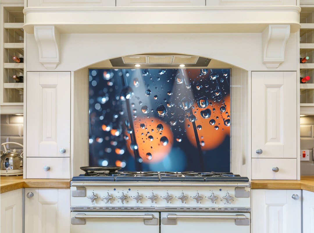 Water Drops 5/32″ Kitchen Glass Backsplash, Tempered Glass Kitchen ...