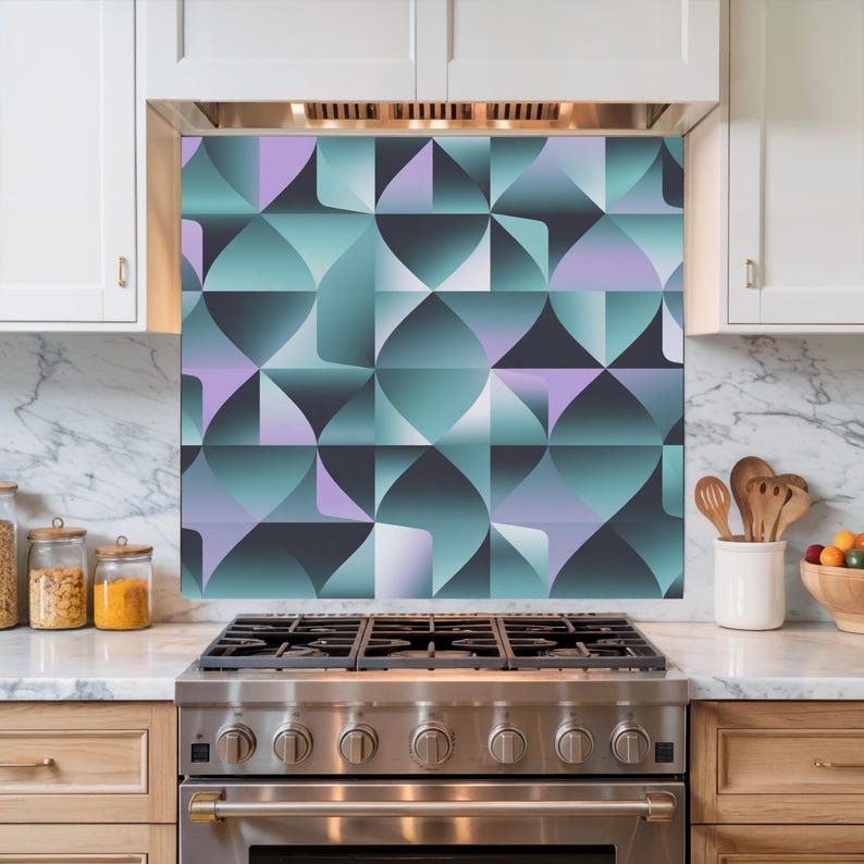 Abstract Wave Tempered Glass Kitchen Backsplash: Heat & Scratch ...