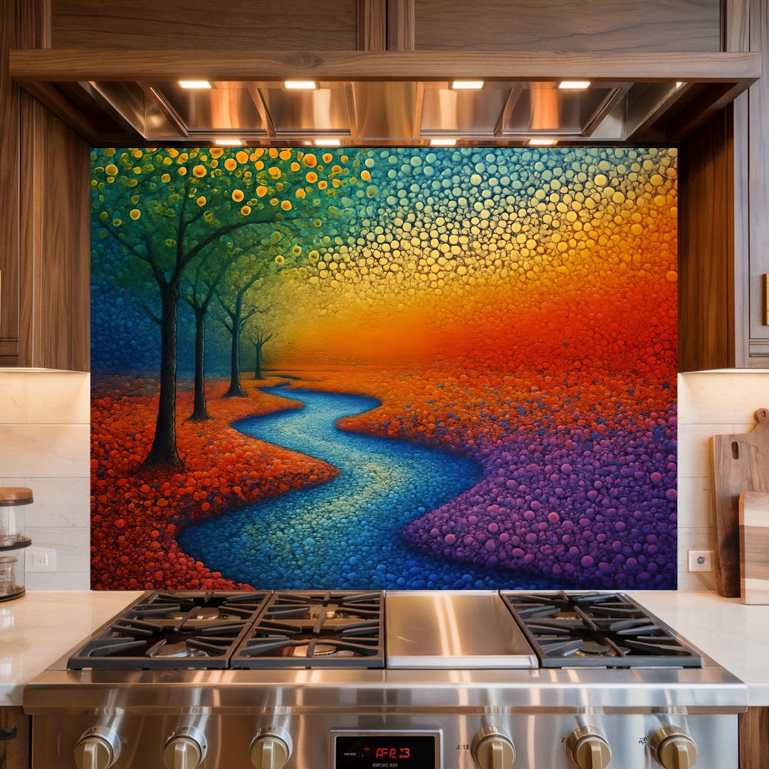 Rainbow Forest Glass Kitchen Backsplash: Tempered Glass Panel - Etsy