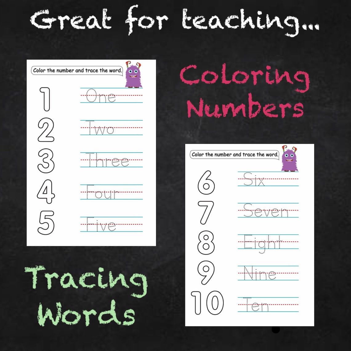 Trace and Color Numbers Worksheet - Etsy