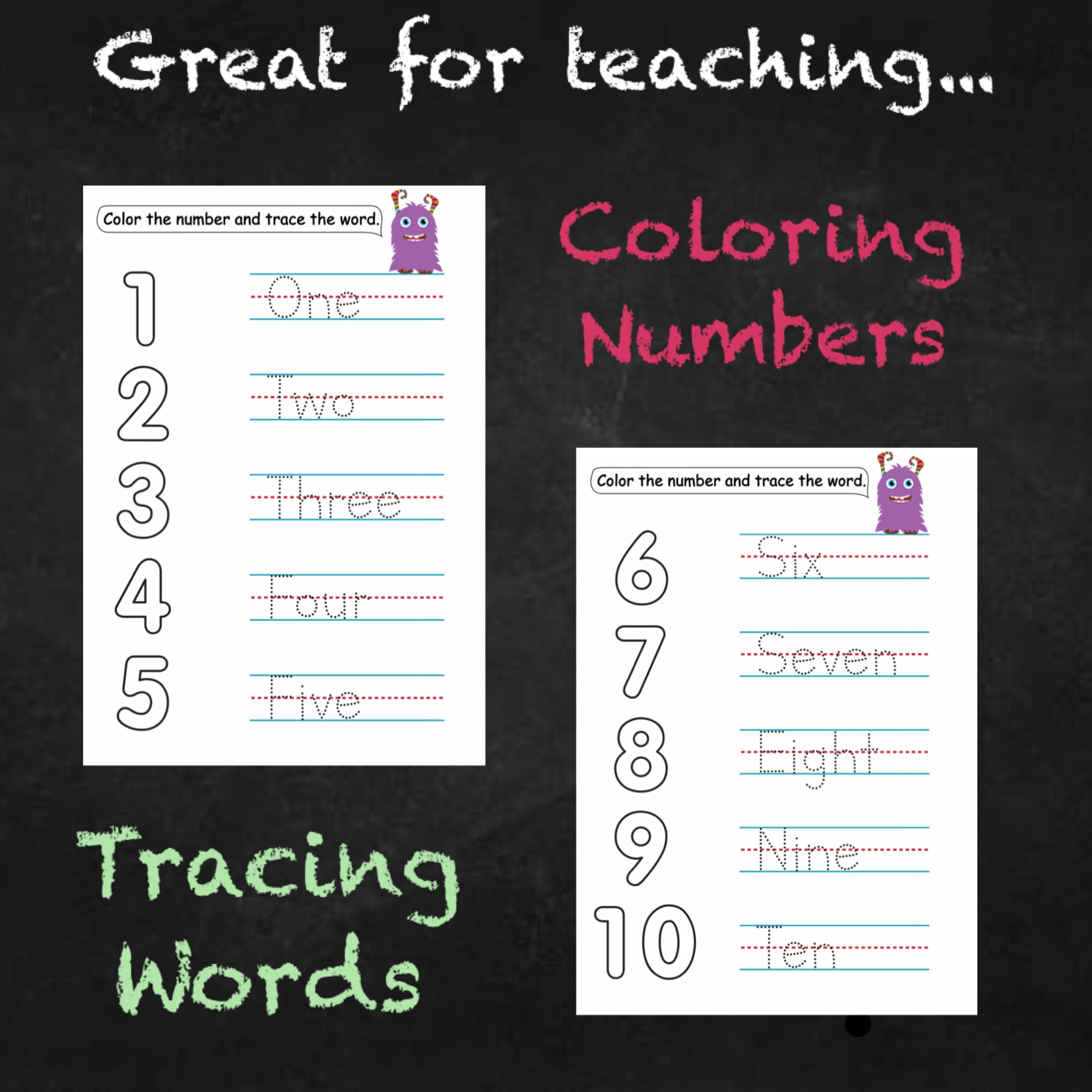Trace and Color Numbers Worksheet - Etsy