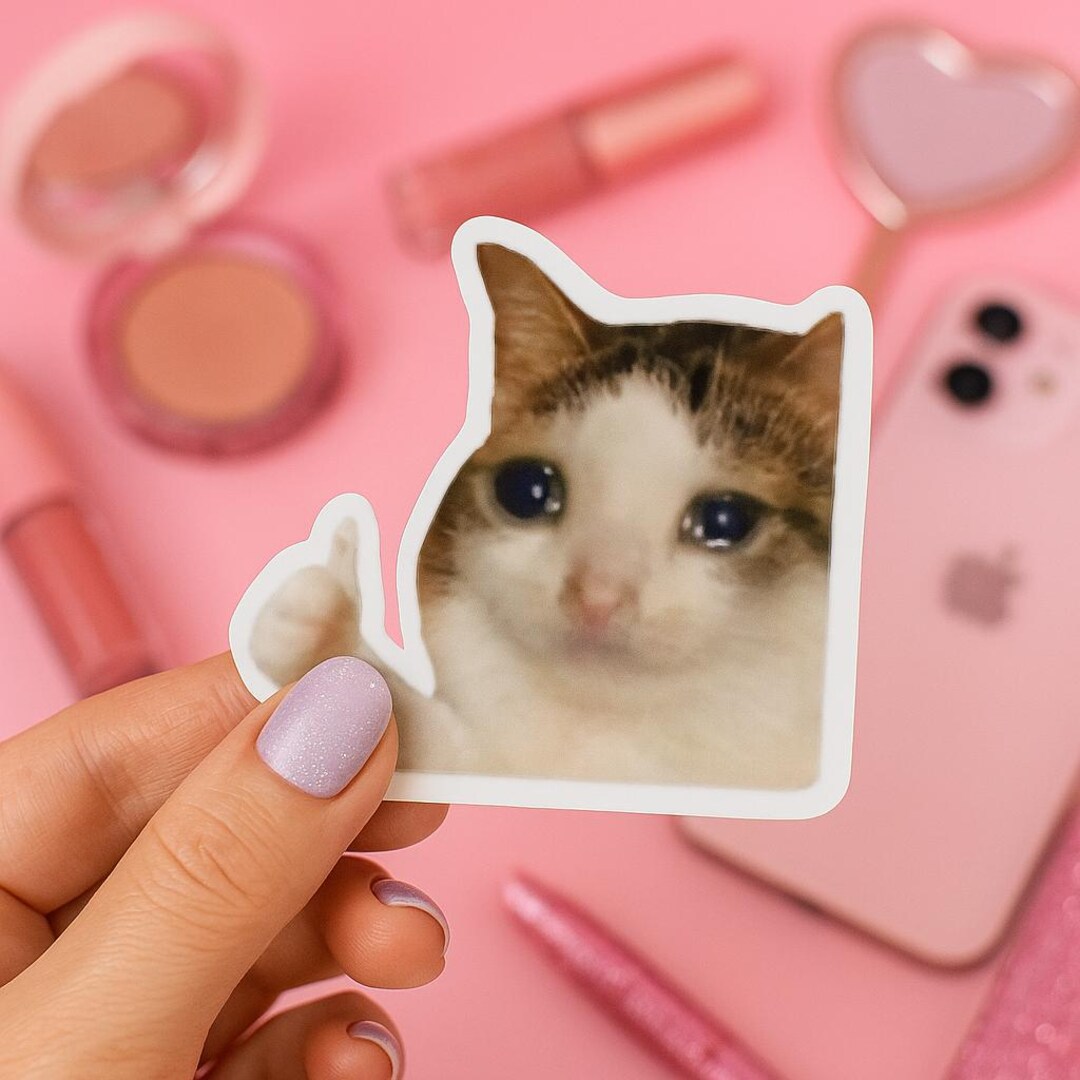 Cat Crying Thumbs up Funny Meme Sticker for Women | Waterproof Vinyl ...