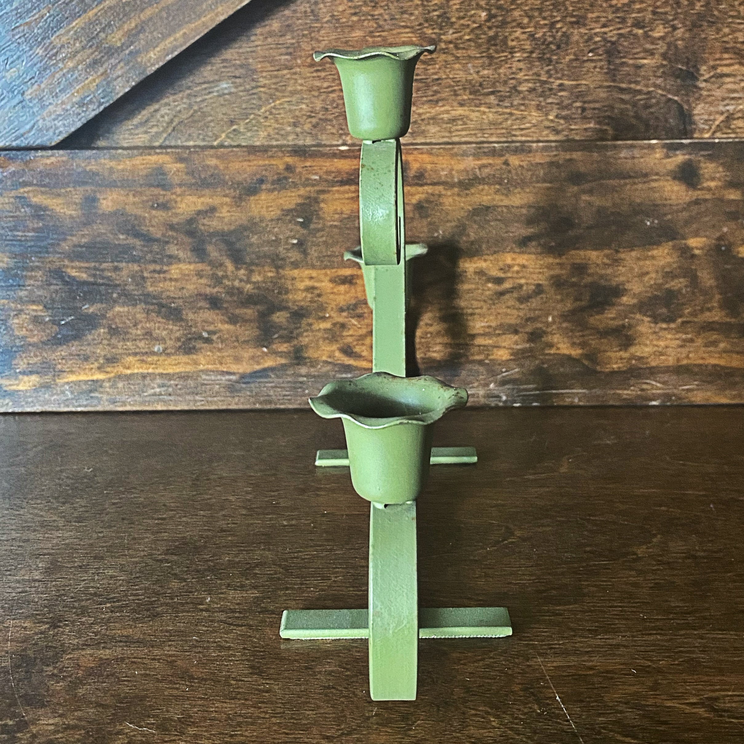 Vintage wrought iron candelabra avocado green altar candle | Etsy