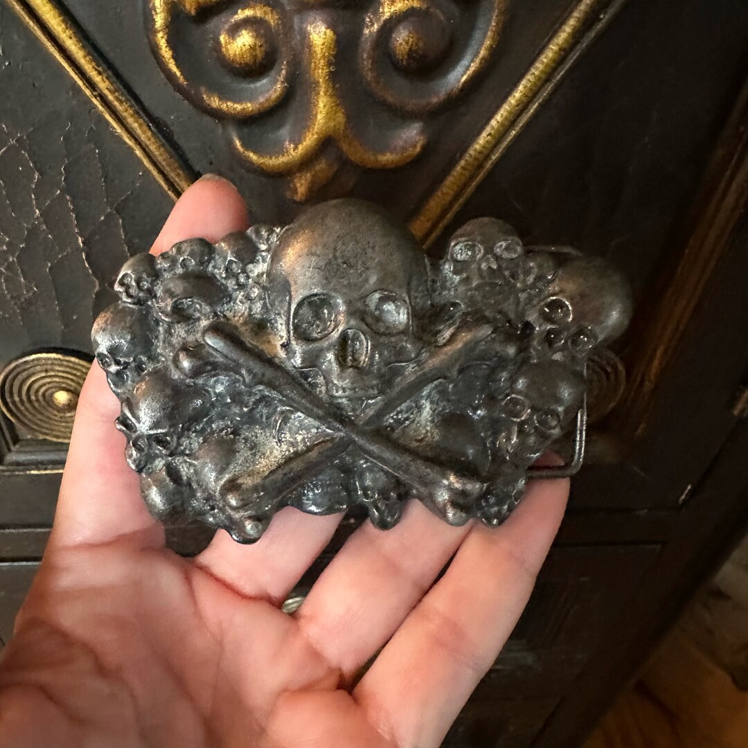 Vintage Skull and Crossbones Belt Buckle, Metal Goth Belt Buckle, 1990 ...