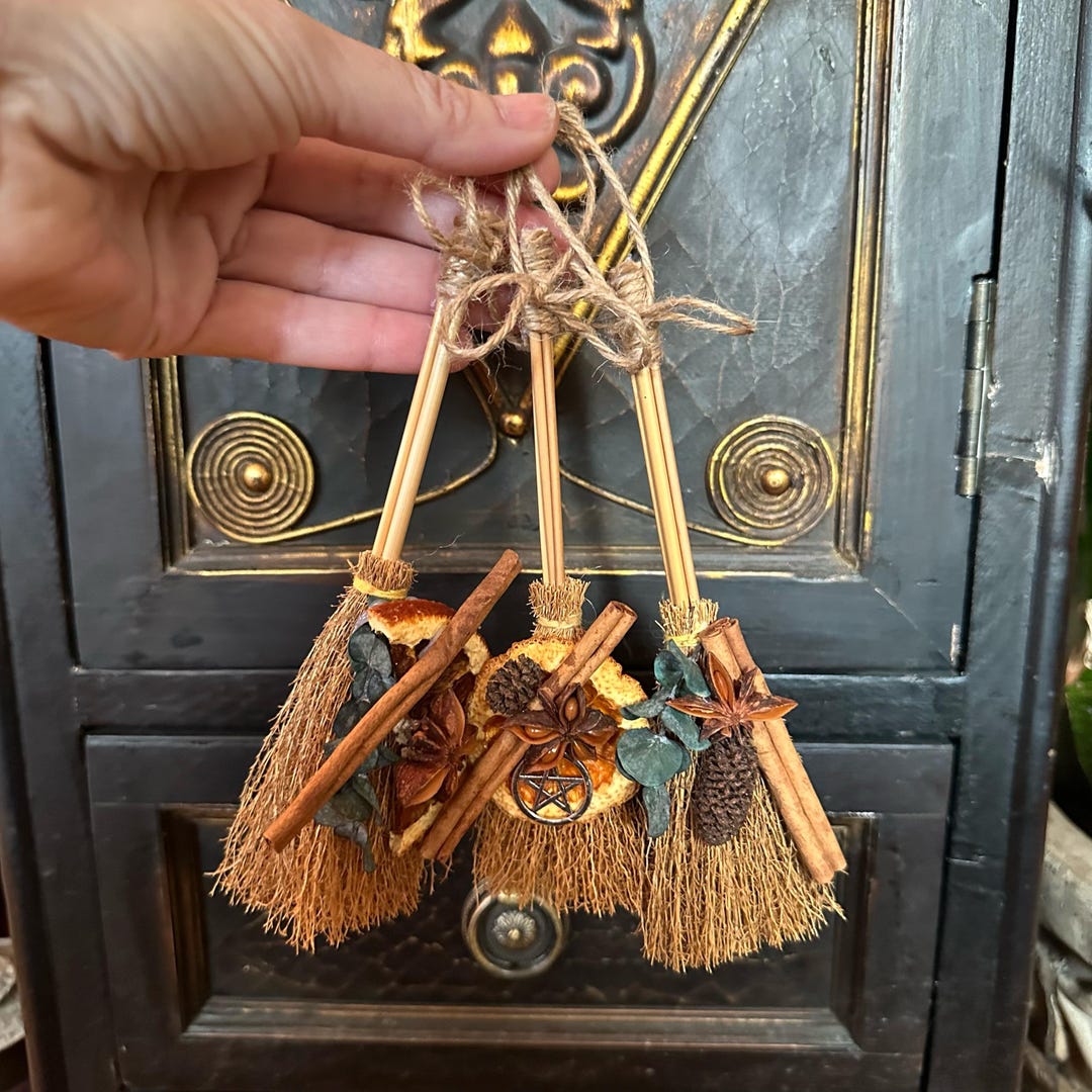 Yule Witch Broom Set, Handcrafted Ritual Decor, Witch Besom Ornaments ...