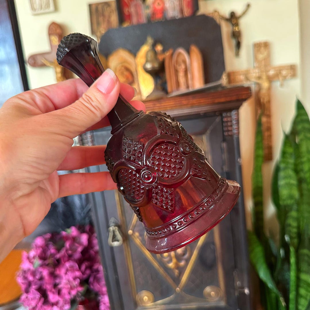 Vintage Ritual Bell, Red, Cut Glass Bell, Avon Cape Cod Red Glass Bell ...