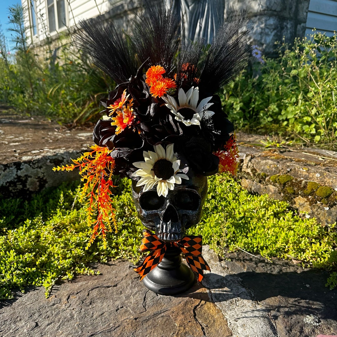 Halloween Floral Arrangement, Gothic Centerpiece, Skull Home Decor, Gothic Home Decor, Halloween ...