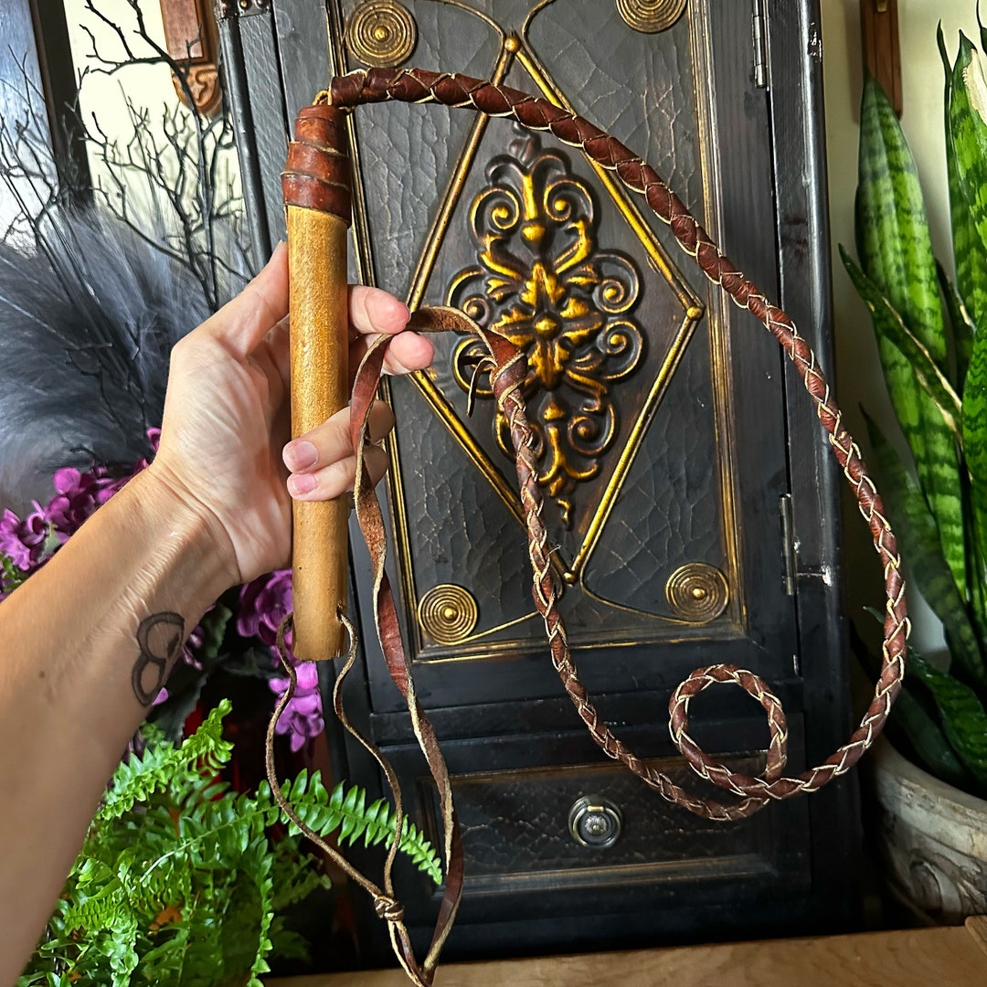 Vintage Leather Whip, Braided Bull Whip, Wall Decor, 70" Total ...