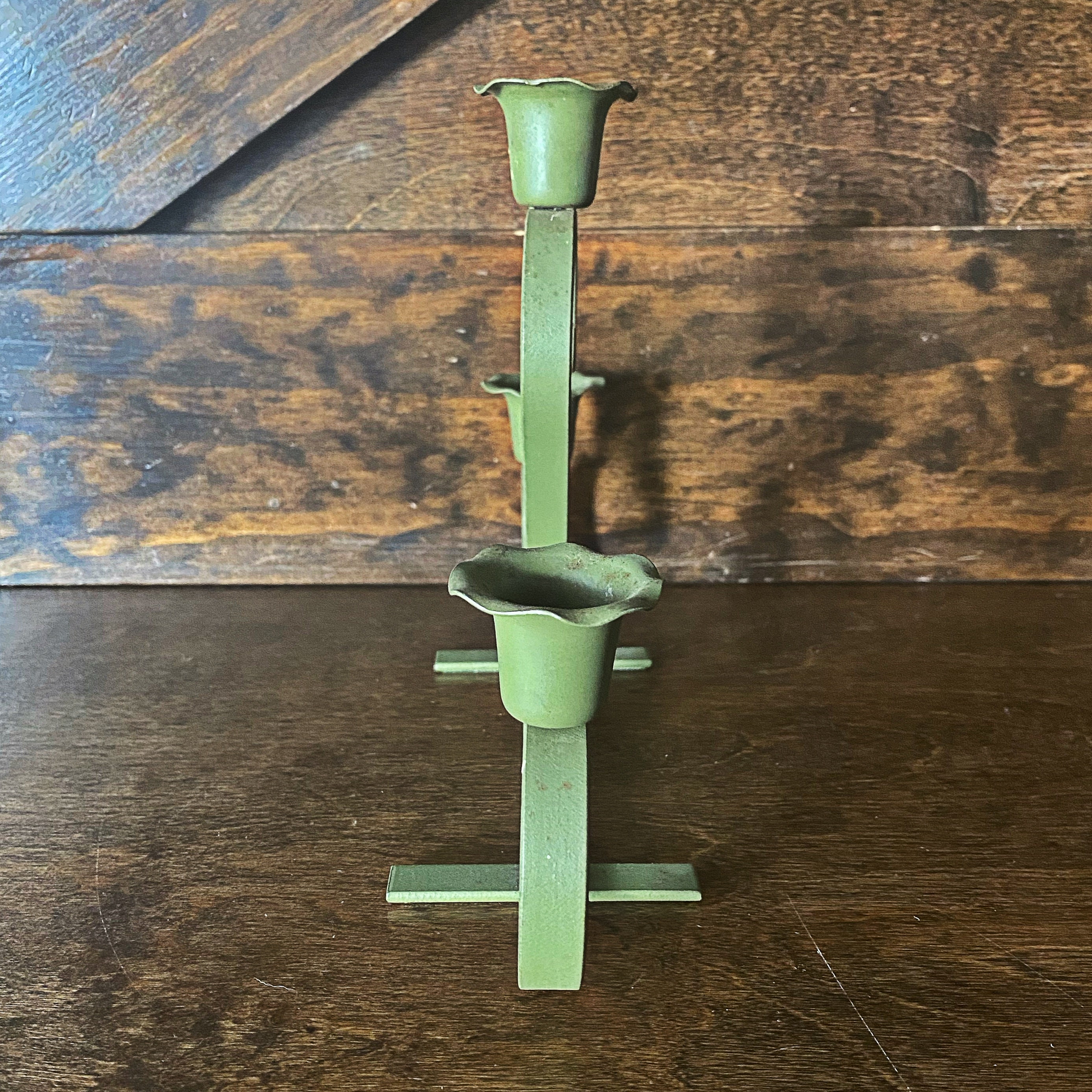 Vintage wrought iron candelabra avocado green altar candle | Etsy