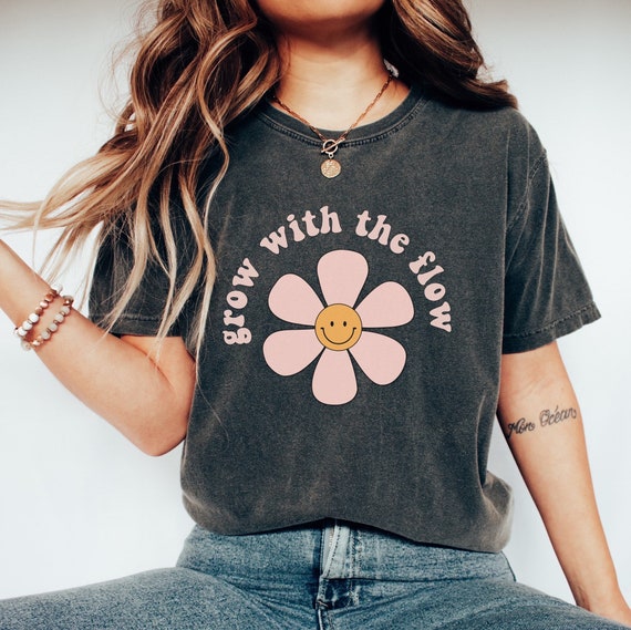 Grow With the Flow Shirt Comfort Colors Tee Retro Flower - Etsy