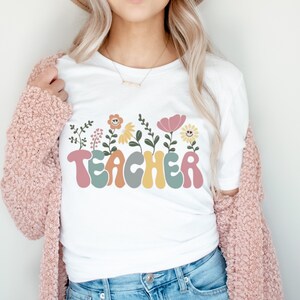 Retro Flower Teacher Shirt, Teach Shirt, Floral Teacher Tee, Helping ...