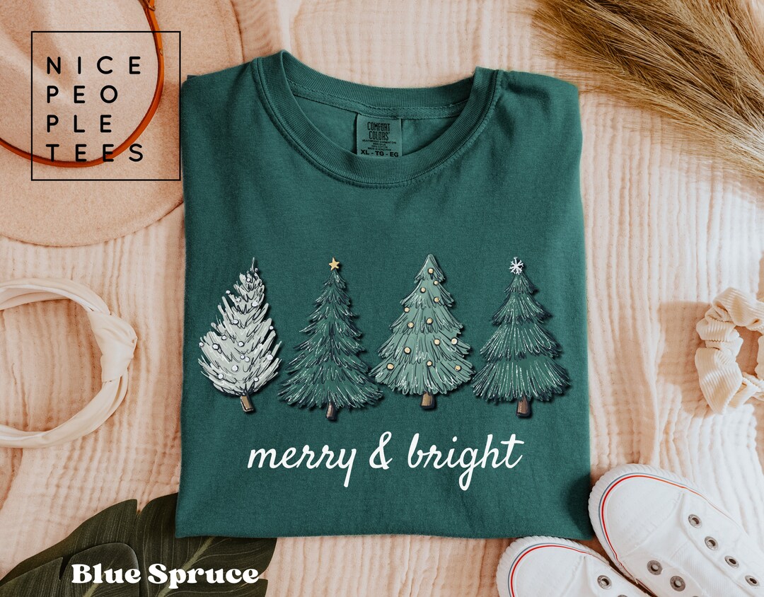 Merry Christmas Tree Shirt, Womens Christmas Shirt, Merry and Bright ...