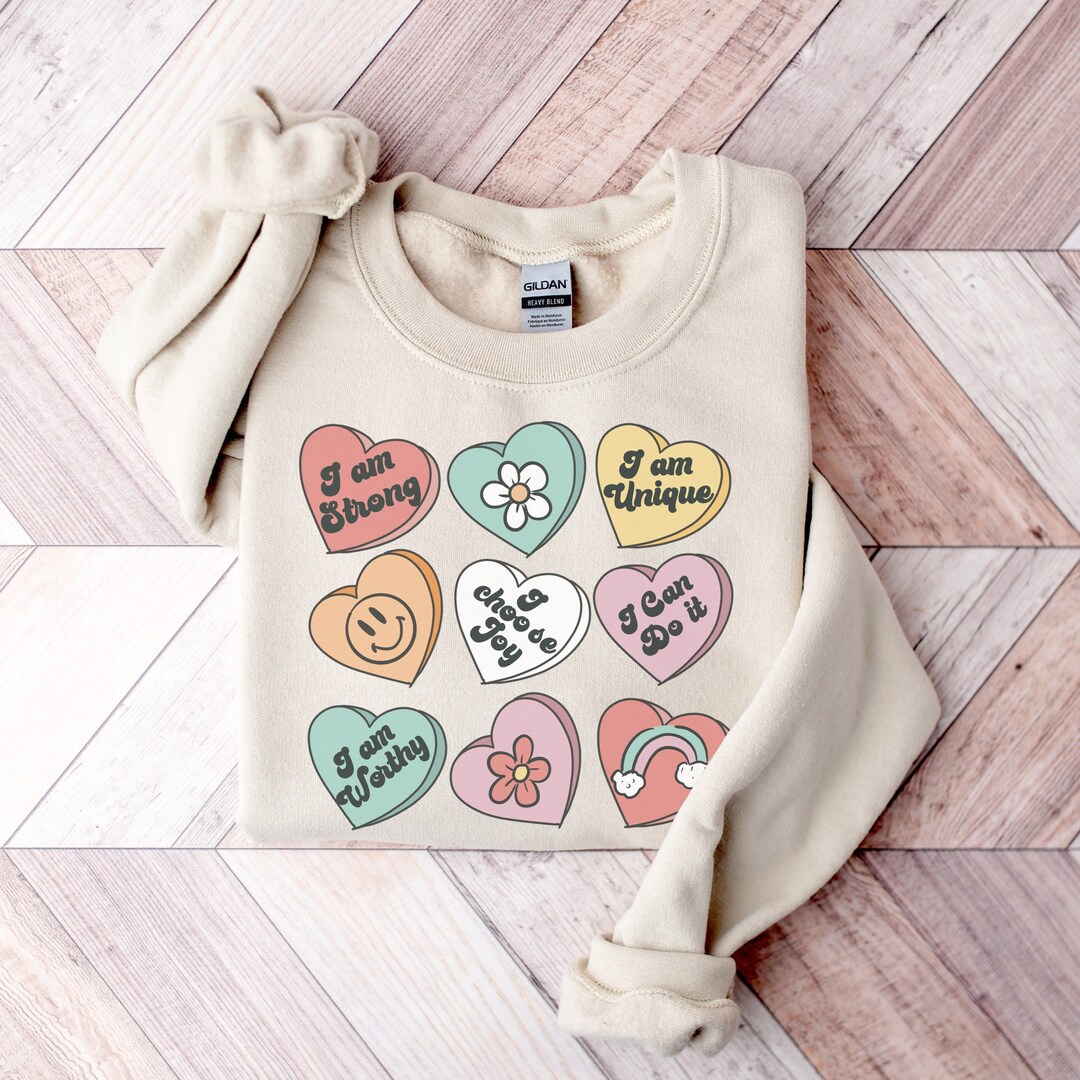 Positive Affirmation Sweatshirt: Retro Heart Graphic, Inspirational ...