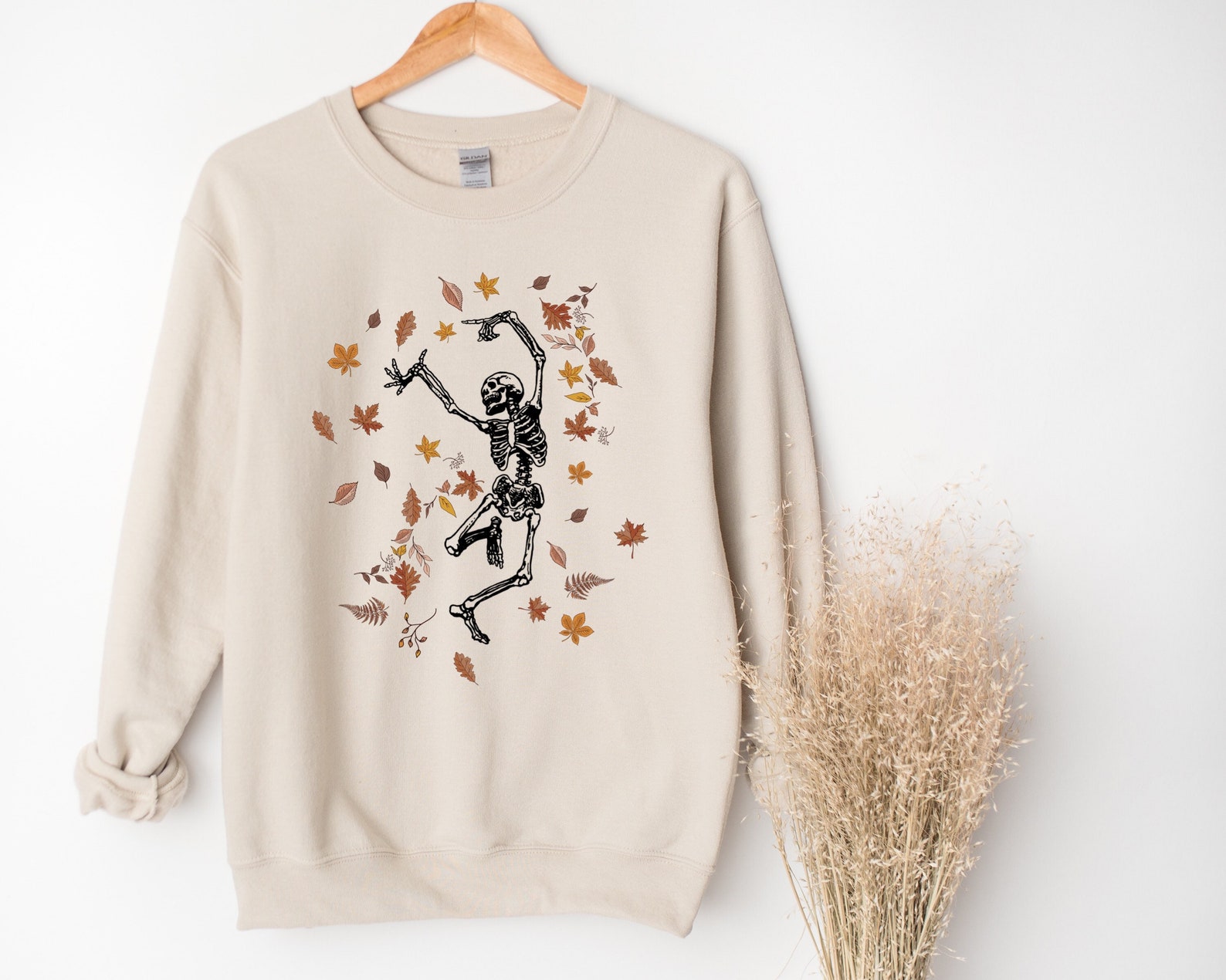 Dancing Skeleton Sweatshirt Fall Leaves Sweatshirt Halloween - Etsy