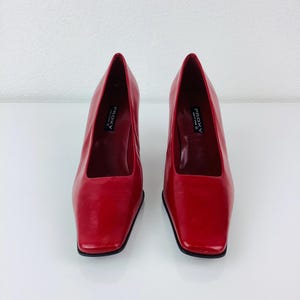 Vintage 1990s CHERRY RED LEATHER Sculpted High Heel Shoes Sz 7.5 / New ...