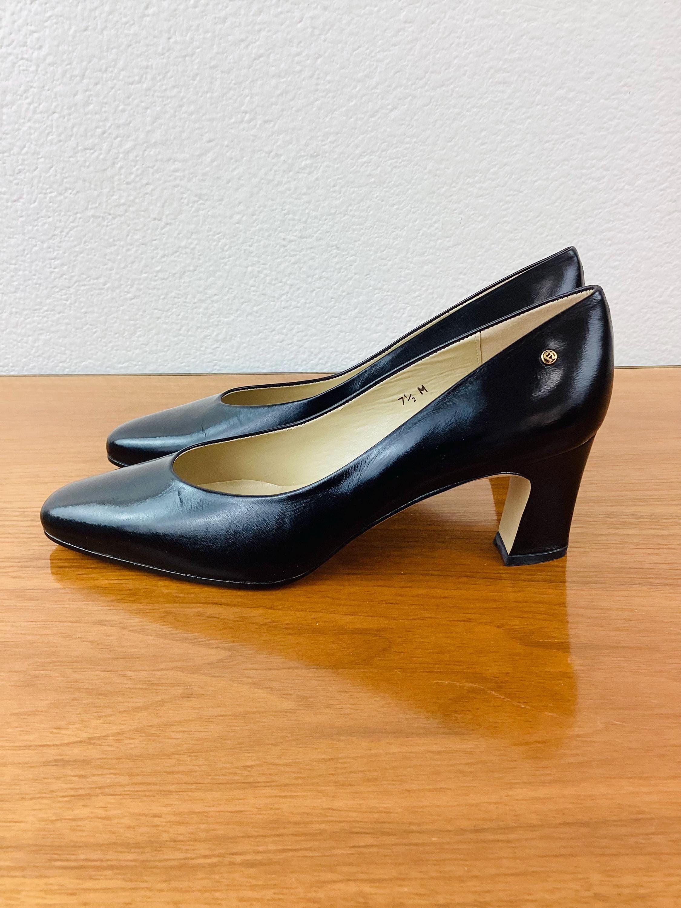 Vintage 1990s ETIENNE AIGNER Black Leather Chunky High Heel Shoes Sz 7. ...