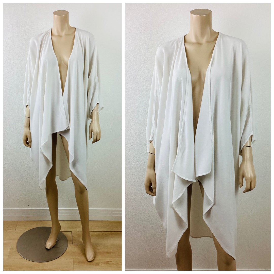 Vintage WHITE DRAPED Open Front Laise Adzer Morocco Style Duster Jacket ...