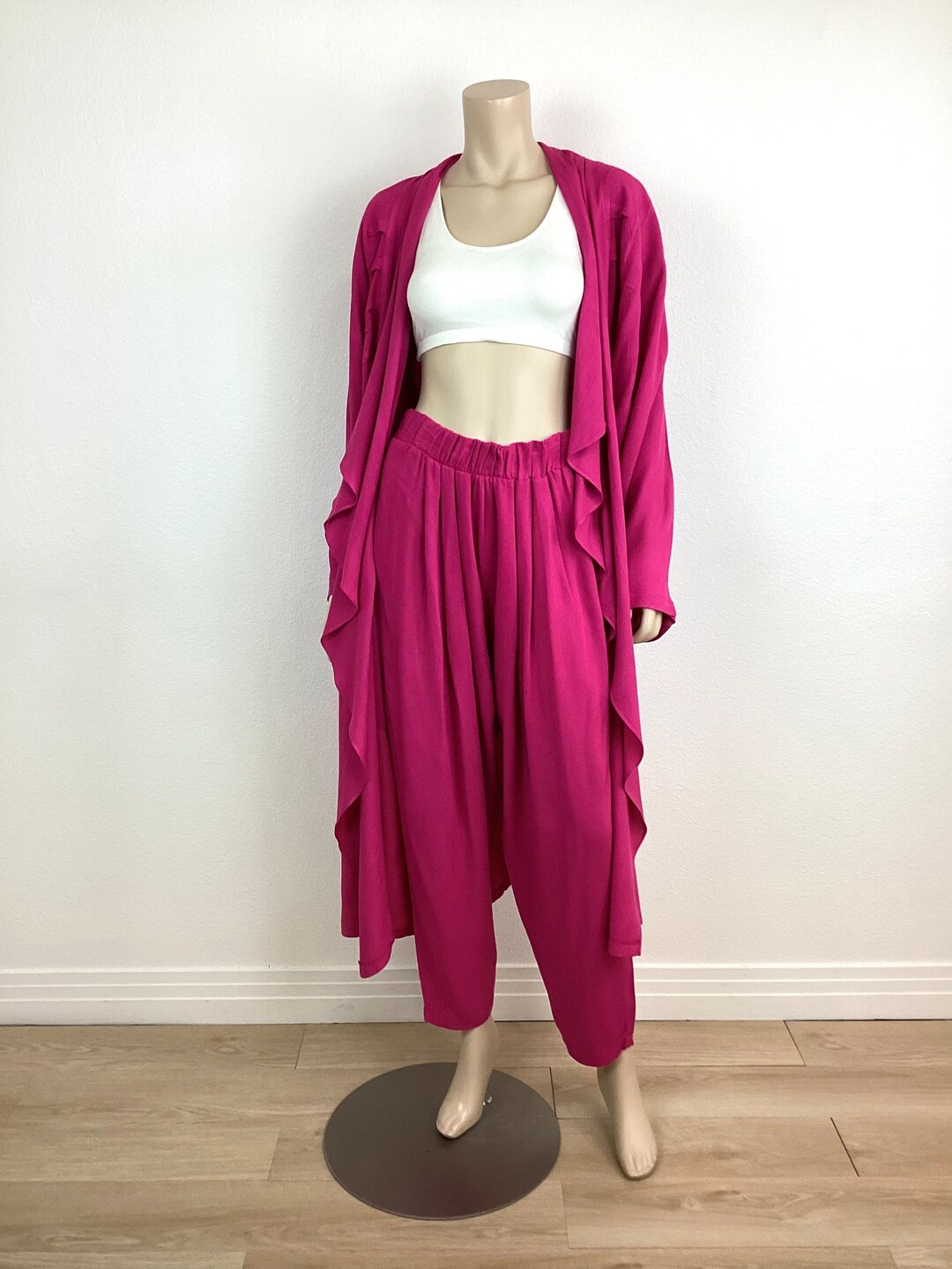 Vintage 1980s OVERSIZED DRAPED Hot PINK Duster Coat / Jacket and Pants ...