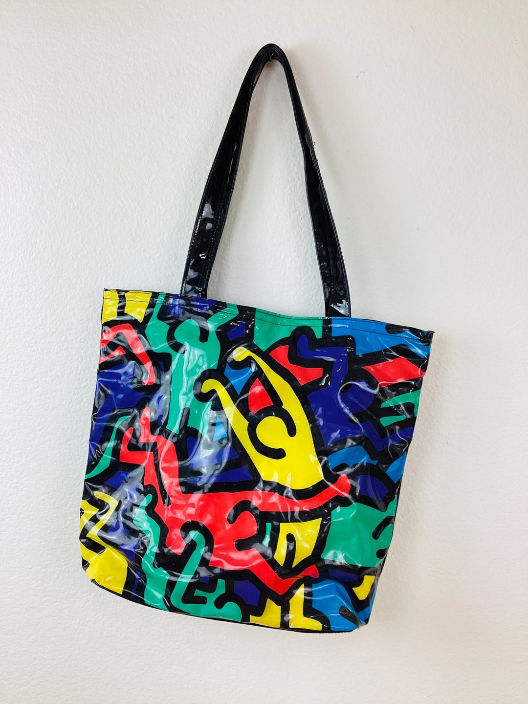 Vintage Colorful KEITH HARING PEOPLE Print Vinyl Shoulder Tote Bag - Etsy