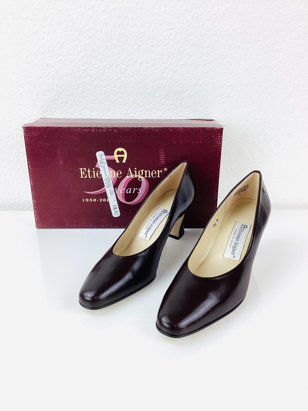 Vintage 1990s ETIENNE AIGNER Dark BROWN Leather Chunky High Heel Shoes ...