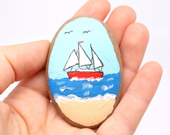 Painted Pebble Pebble Art Sailing Boat Hand Painted Regina Maris ...