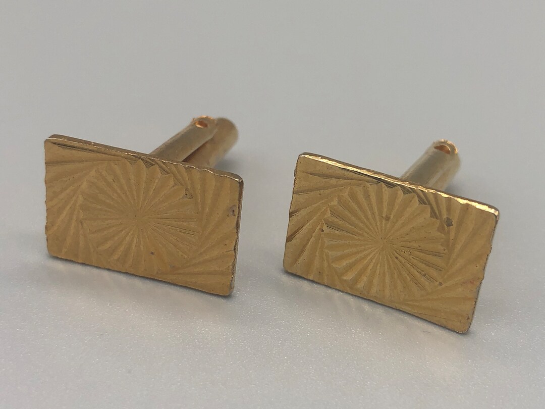 Vintage Rectangle Gold Tone Diamond Cut Textured Cufflinks | Vintage ...