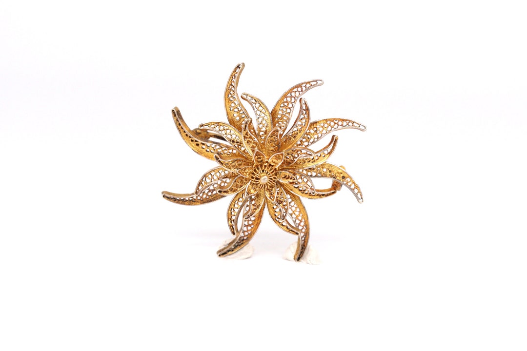 Vintage Topazio Portugal Filigree Pin Brooch | Gold Vermeil 925 ...