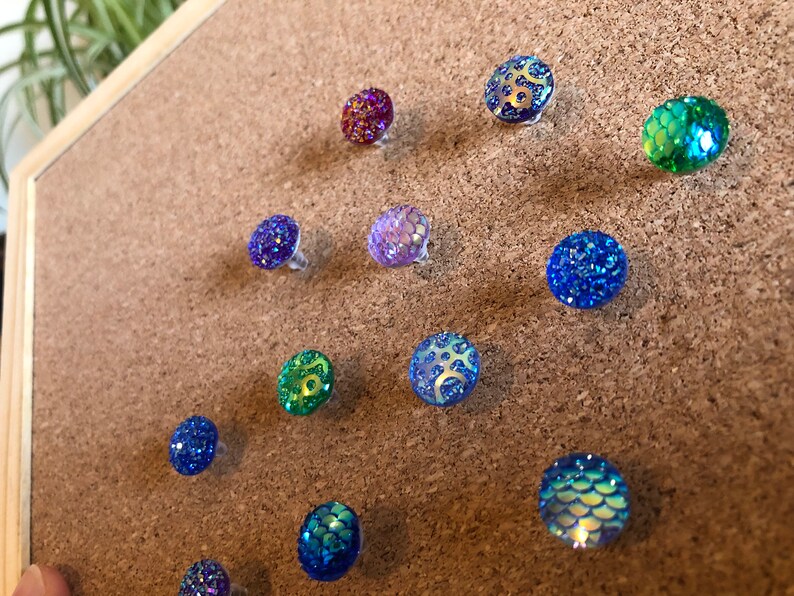 12 Push Pins | Sparkly Circle Mermaid Pushpins | Glitter Tacks | Cork ...