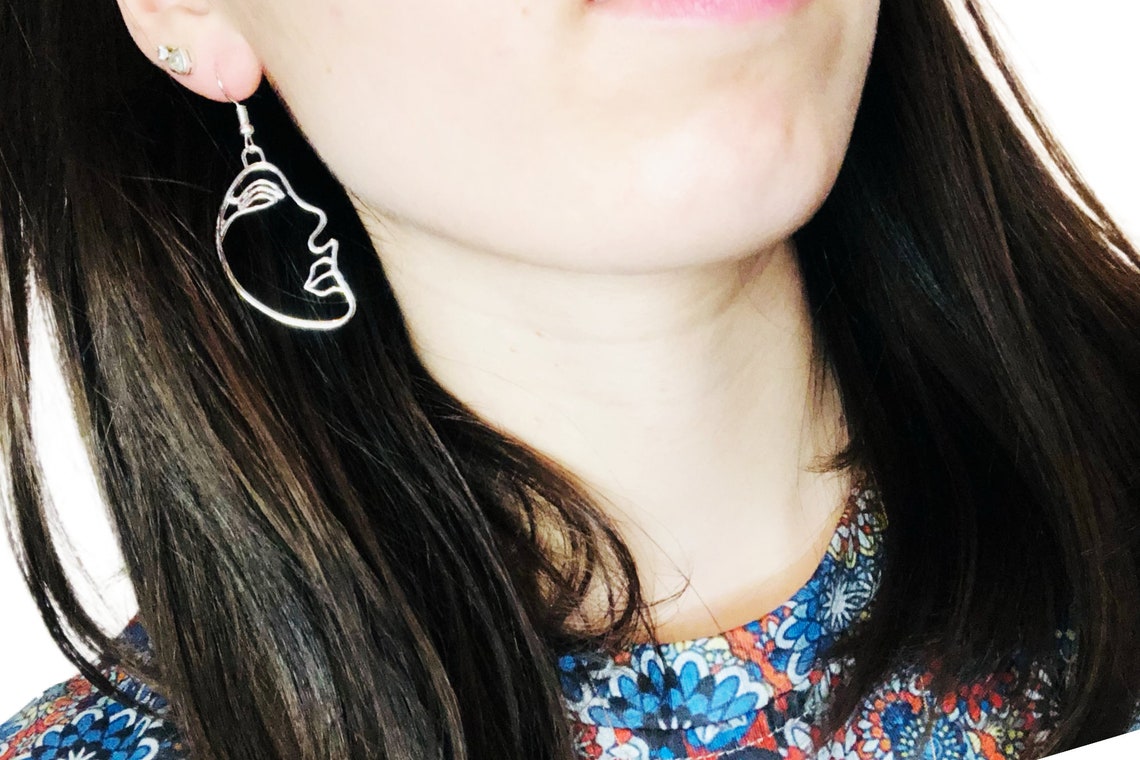 Minimalist Face Earrings Hanging Earrings Silver Tone - Etsy